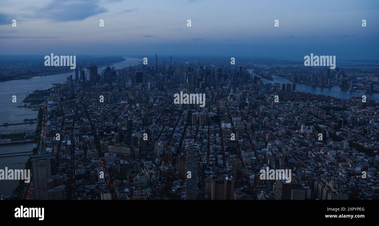 New York City Aerial Evening Cityscape with Stunning Manhattan ...