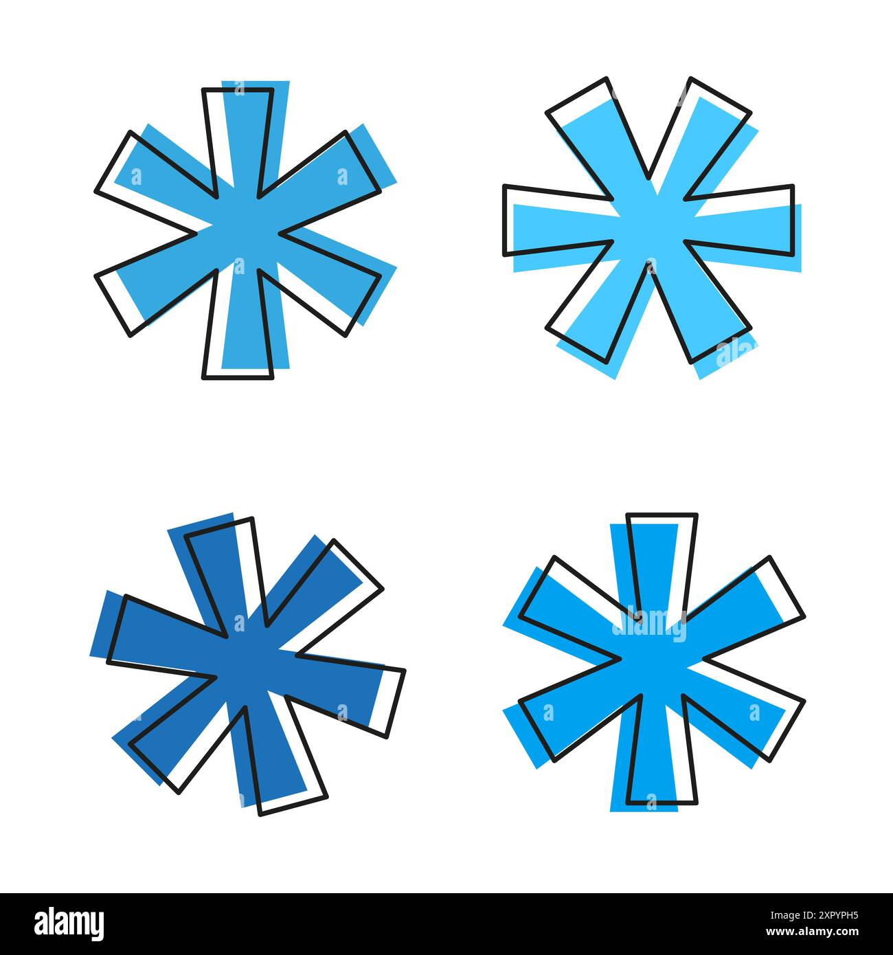 Blue asterisk icons. Abstract geometric shapes. Multiple shades. Vector ...