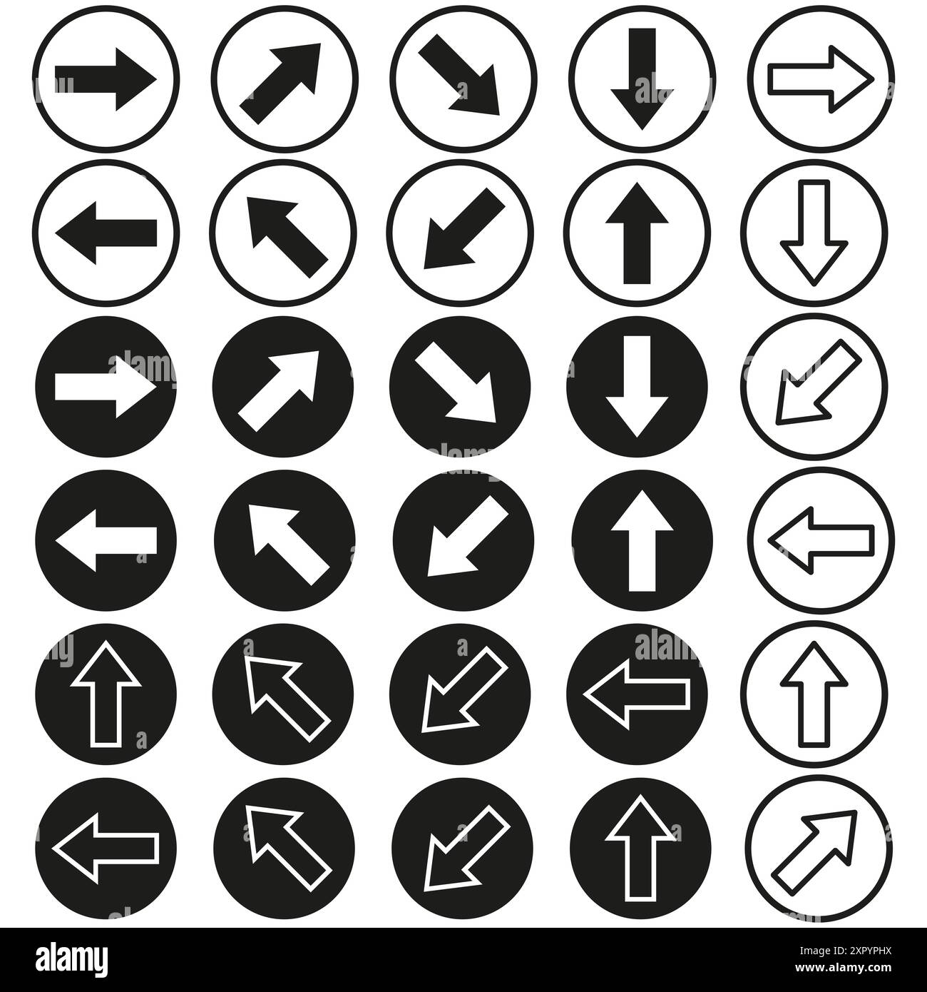 Multiple arrow icons. Black and white. Circular vector design. Directional symbols Stock Vector ...