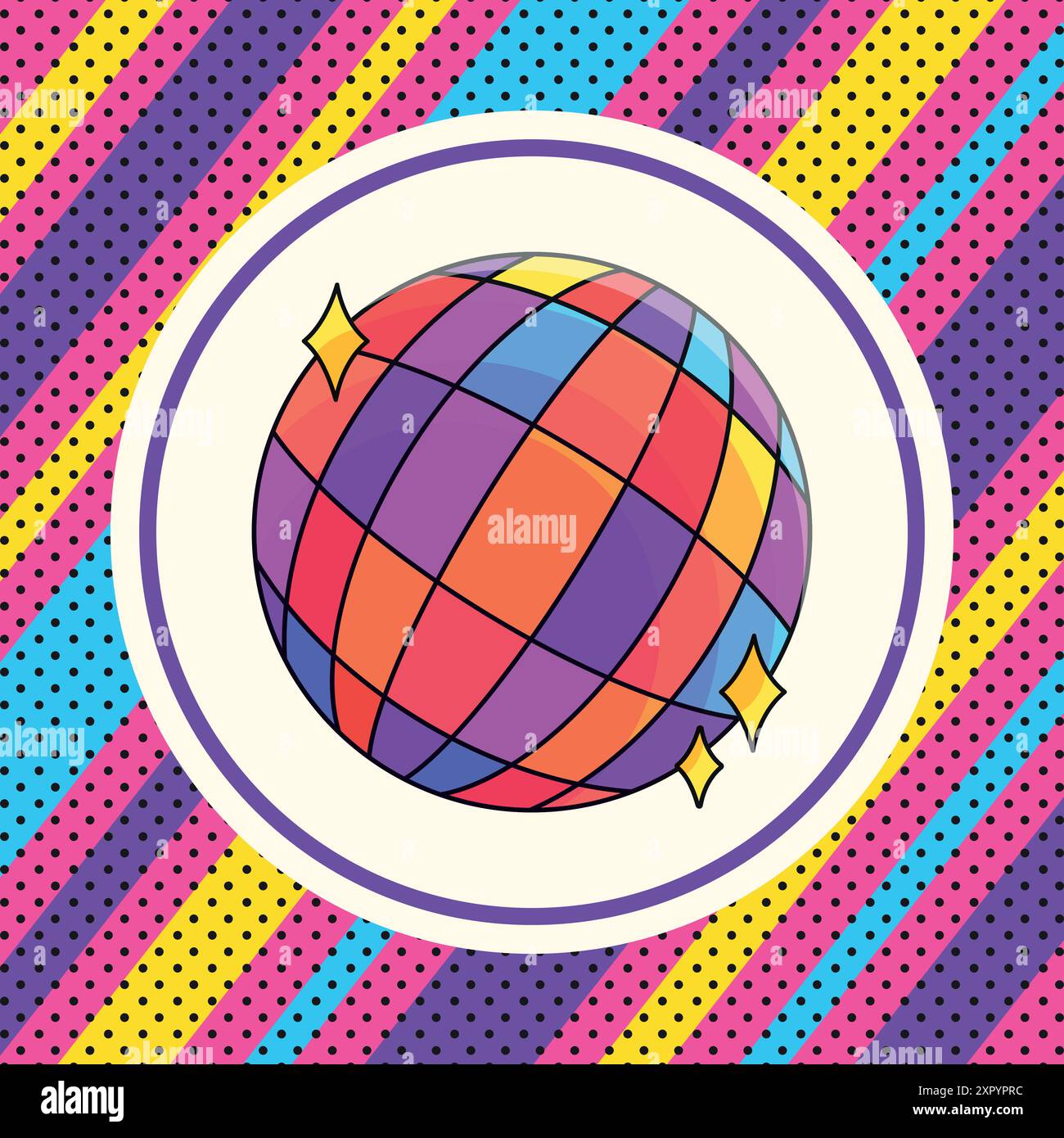 Retro pop art style bright background with a disco ball. Sparkling ...