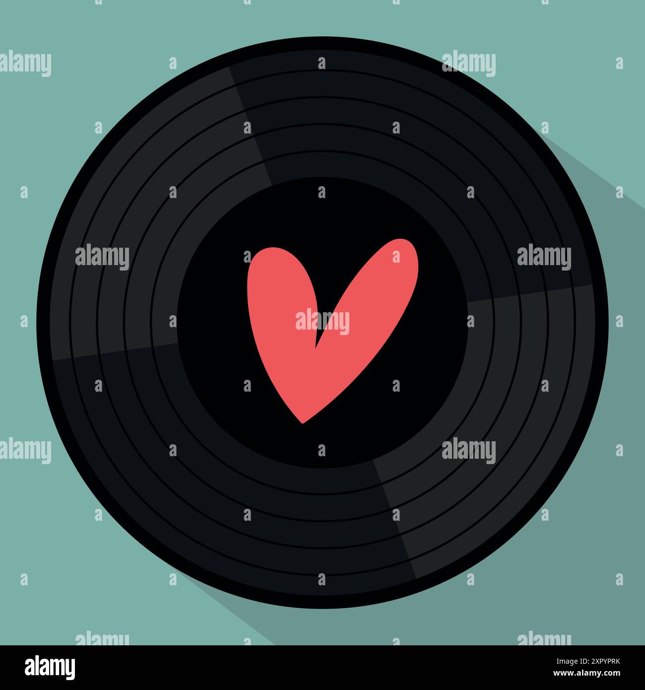 Vinyl record disk with heart. Retro vintage emblem of music lover in ...