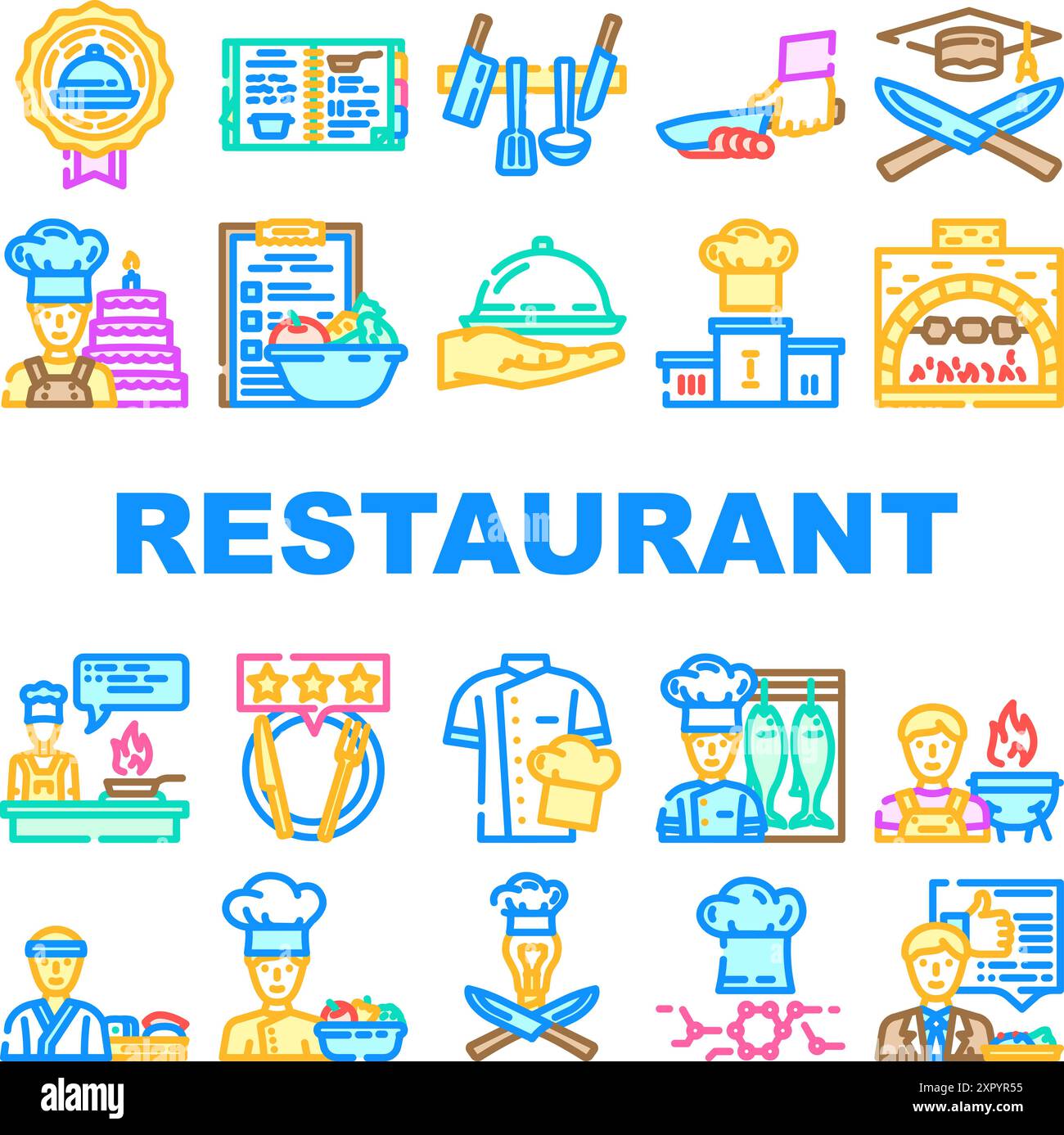 restaurant chef cook food icons set vector Stock Vector Image & Art - Alamy