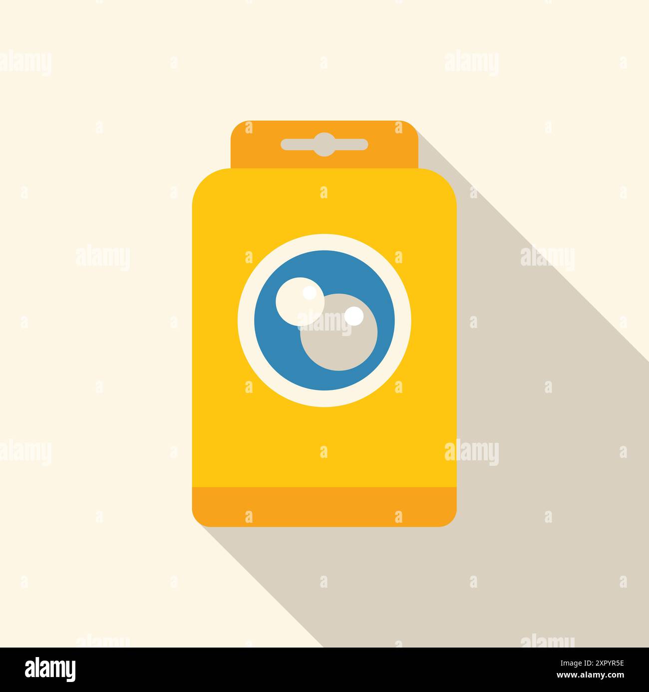 Yellow washing powder pack hanging with long shadow, for laundry and ...