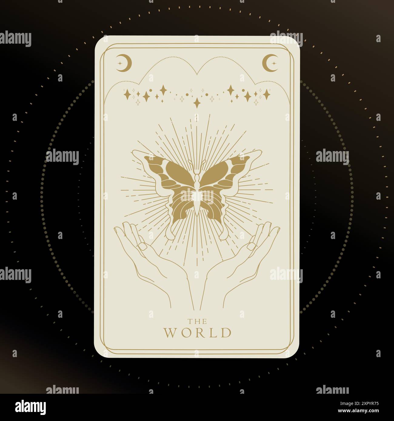 Golden tarot card of Major Arcana the World. Tarot card in golden and ...