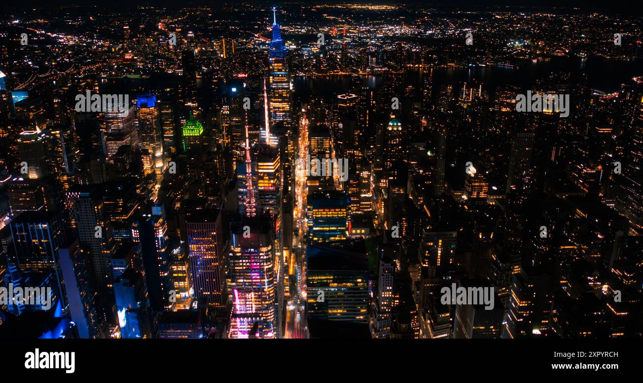 Aerial View of Manhattan Architecture at Night. Evening Photo of ...