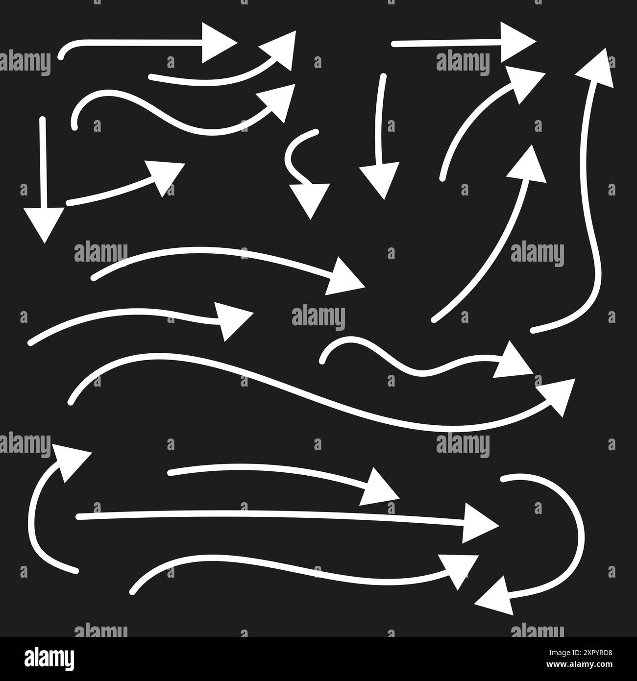Curved arrow set. White arrows on black. Directional symbols. Vector illustration Stock Vector ...