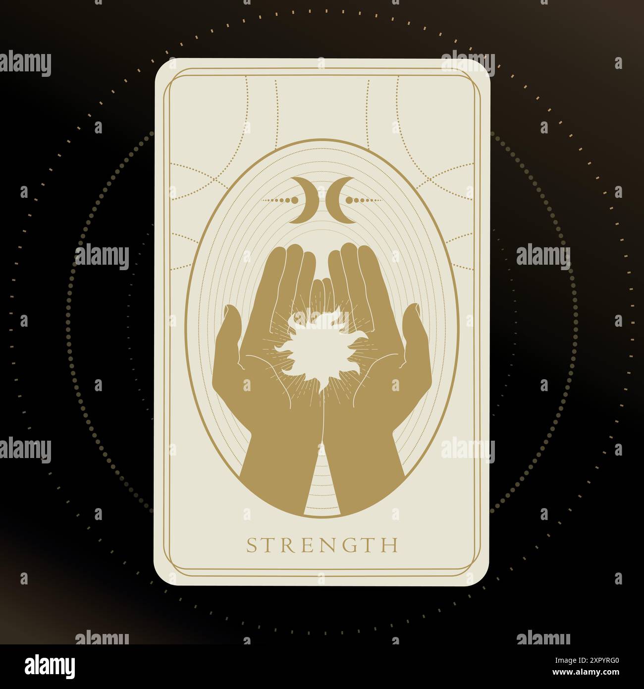 Golden tarot card of Major Arcana Strength. Tarot card in golden and ...