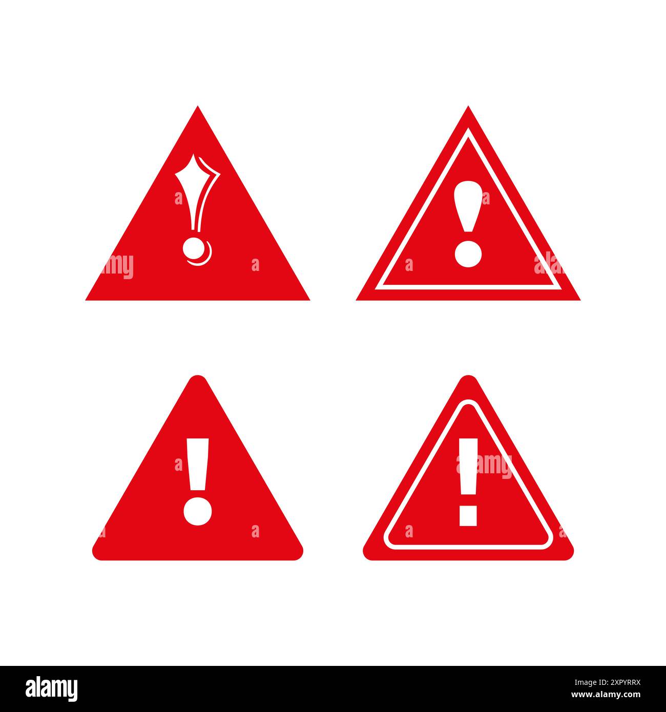 Warning sign icons. Red triangle symbols. Exclamation mark vector. Alert caution graphics Stock ...