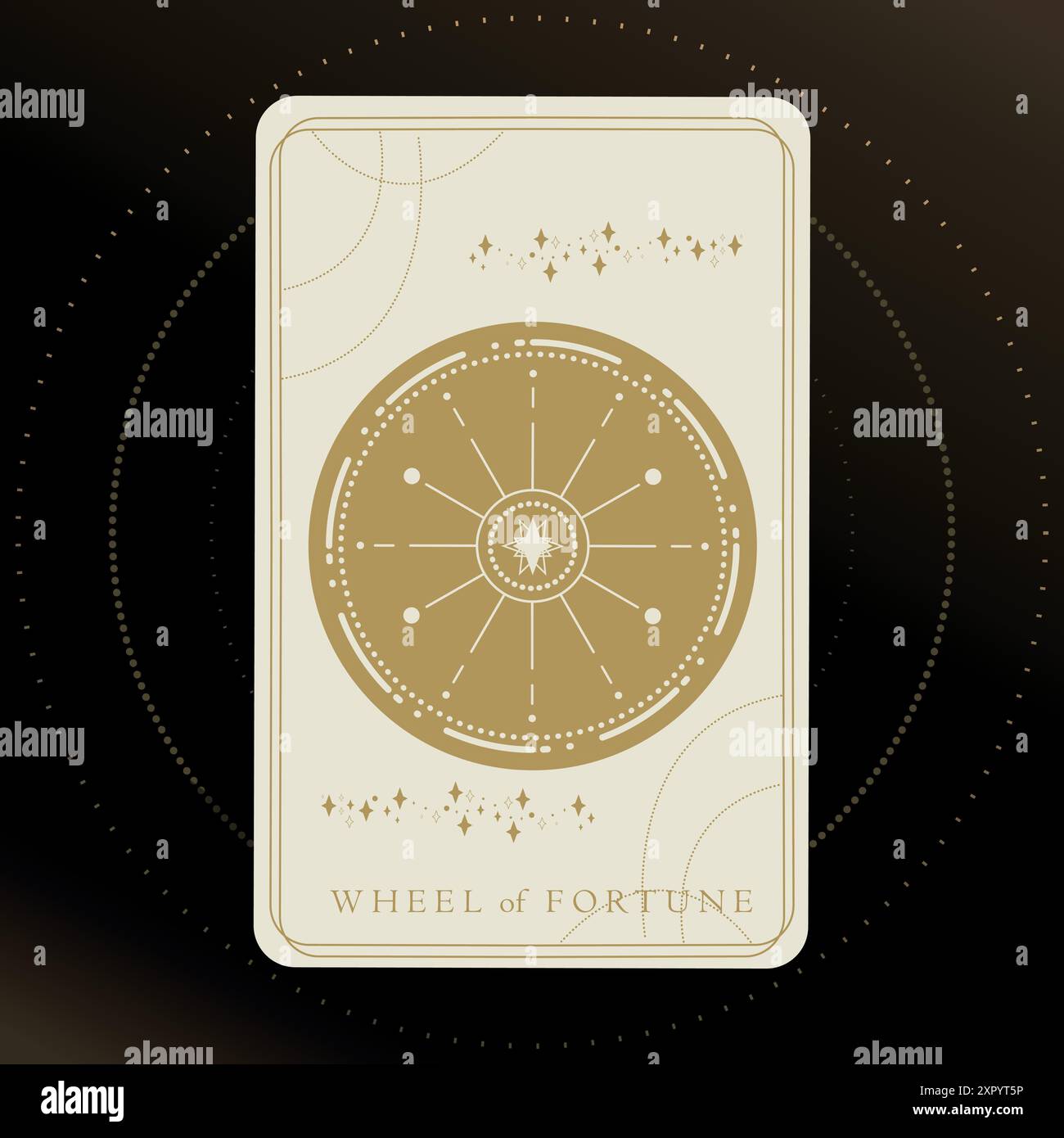 Golden tarot card of Major Arcana Wheel of Fortune. Tarot card in golden and white colors. Tarot ...