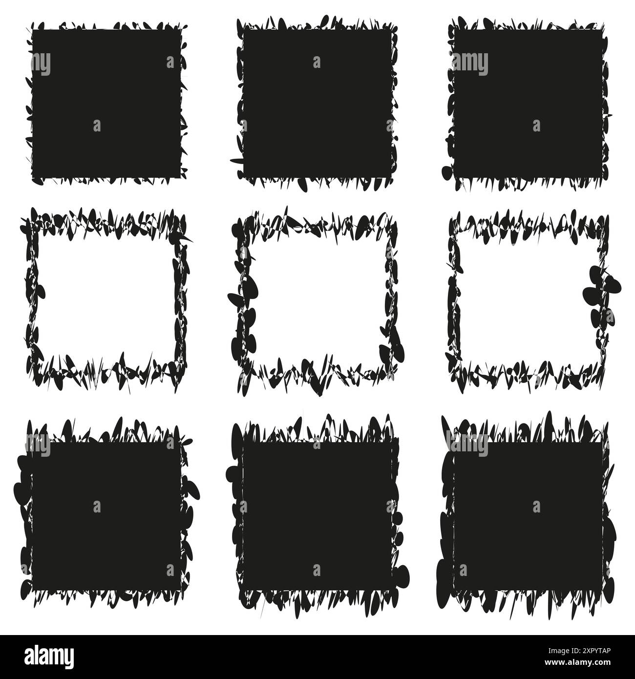 Collection of nine frames. Black abstract borders. Rectangular vector ...