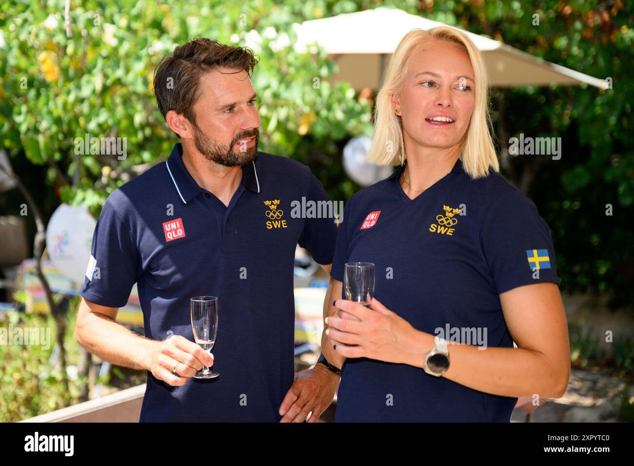 Marseille, France. 08th Aug, 2024. Anton Dahlberg and Lovisa Karlsson of, Sweden., . celebrate ...