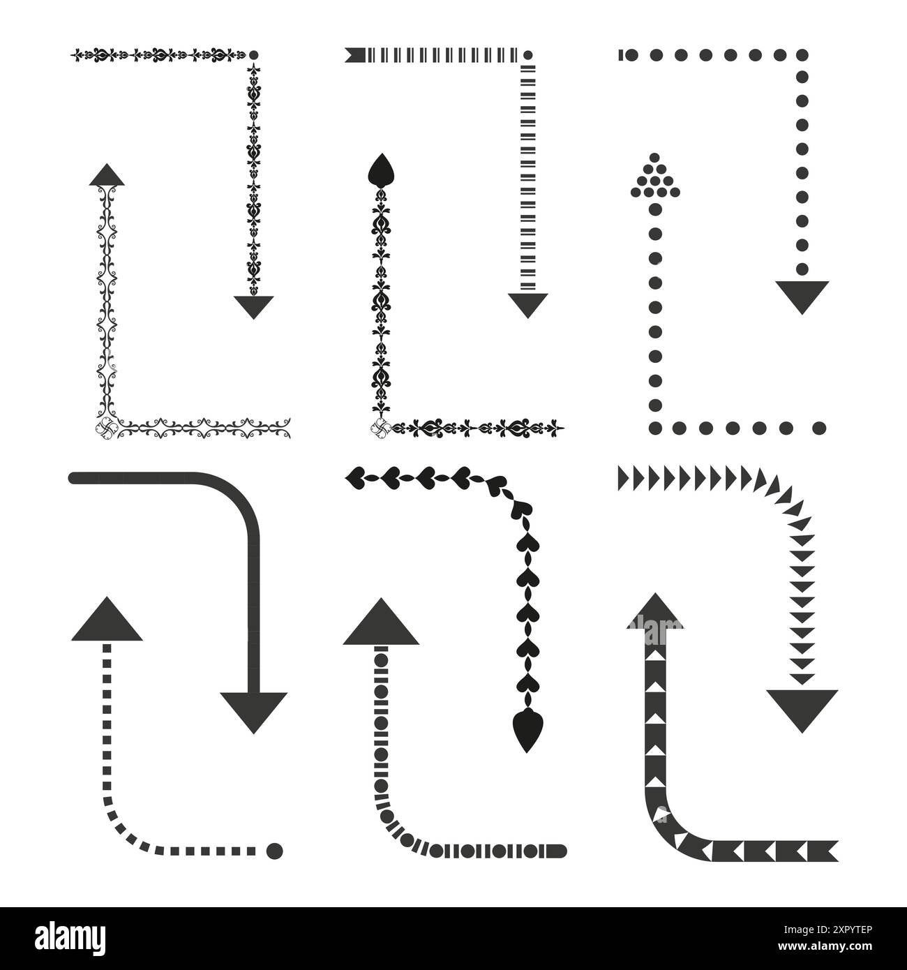 Decorative arrow set. Nine vector designs. Black and white. Ornate and ...