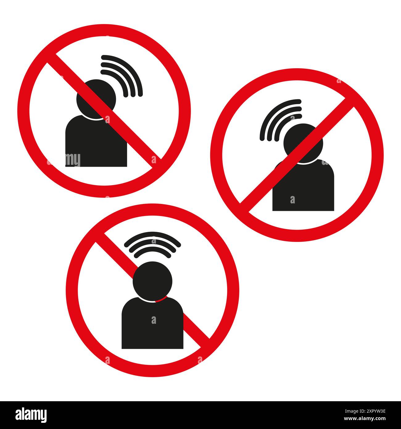 No WiFi or wireless signal icons. Set of prohibition signs with person ...