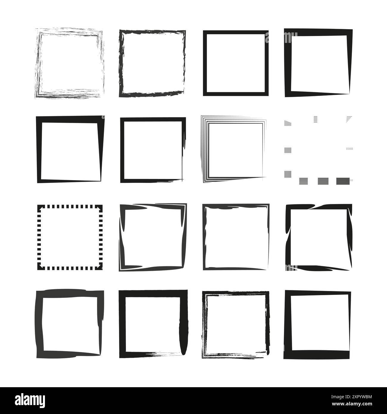 Hand drawn square. Distressed frame set. Abstract border collection ...
