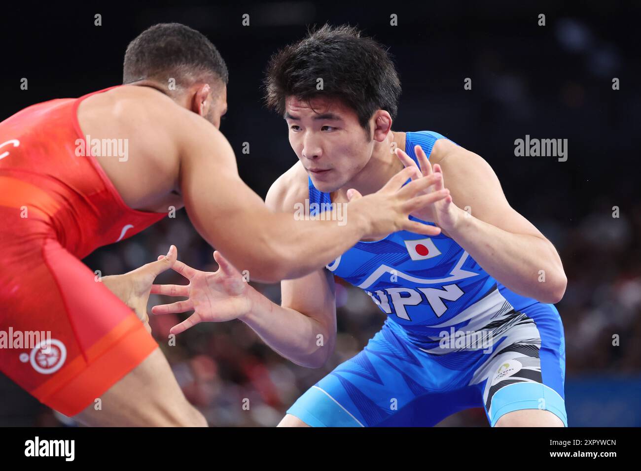 Paris, France. 8th Aug, 2024. Hayato Ishiguro (JPN) Wrestling : Men's Freestyle 86kg 1/8 Final ...