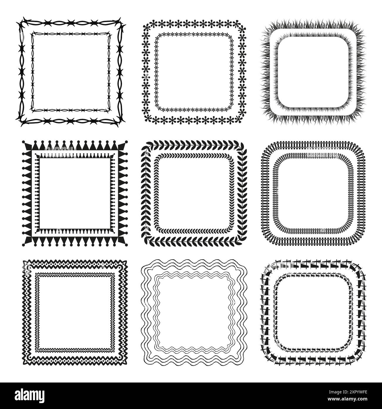 Decorative Square Frames Various Border Styles Black And White Vector Illustration Stock