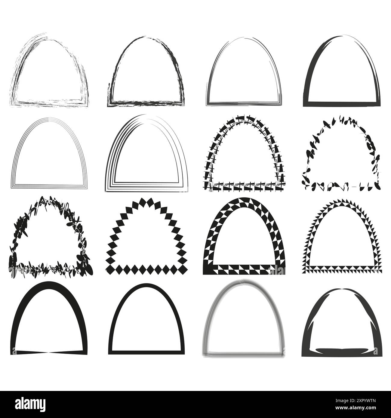 Arched frames set. Decorative borders collection. Hand drawn style ...
