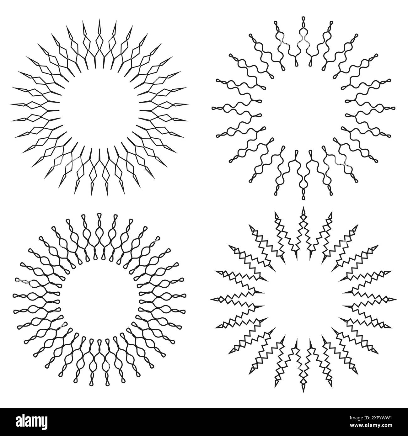 Abstract circular patterns. Geometric sunburst shapes. Vector ...