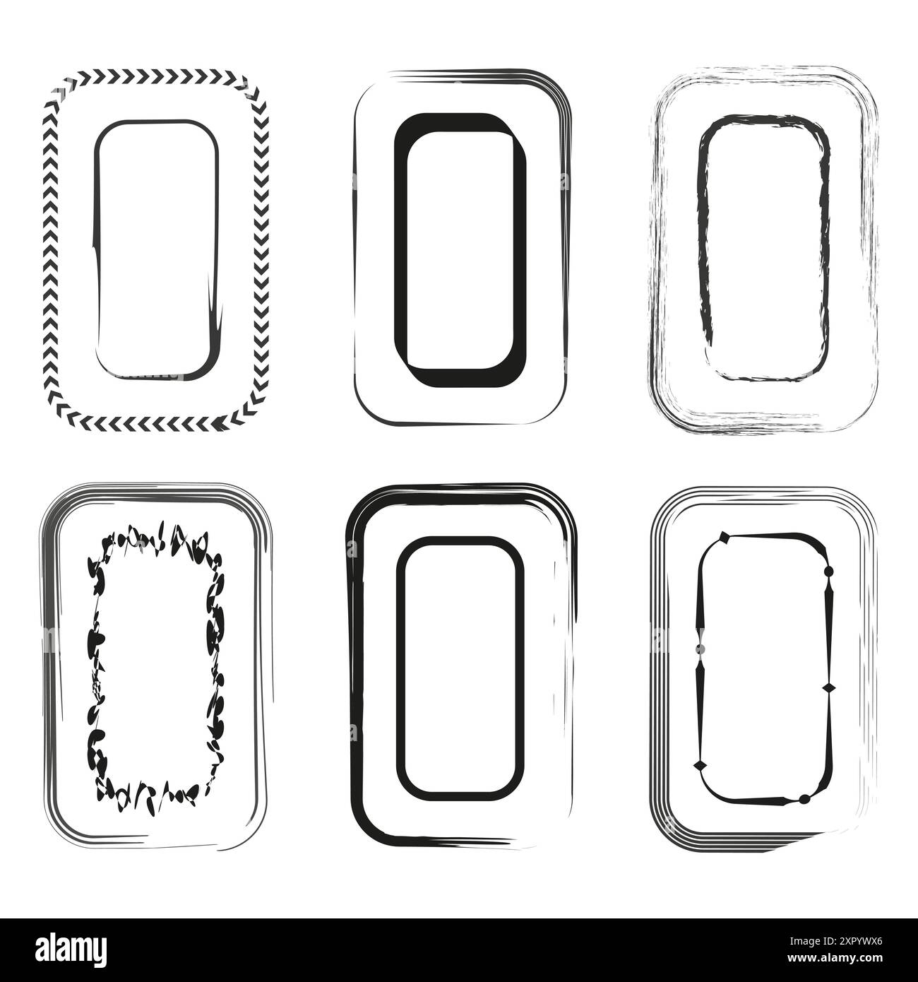 Hand drawn rectangle frames. Six vector borders. Black and white ...