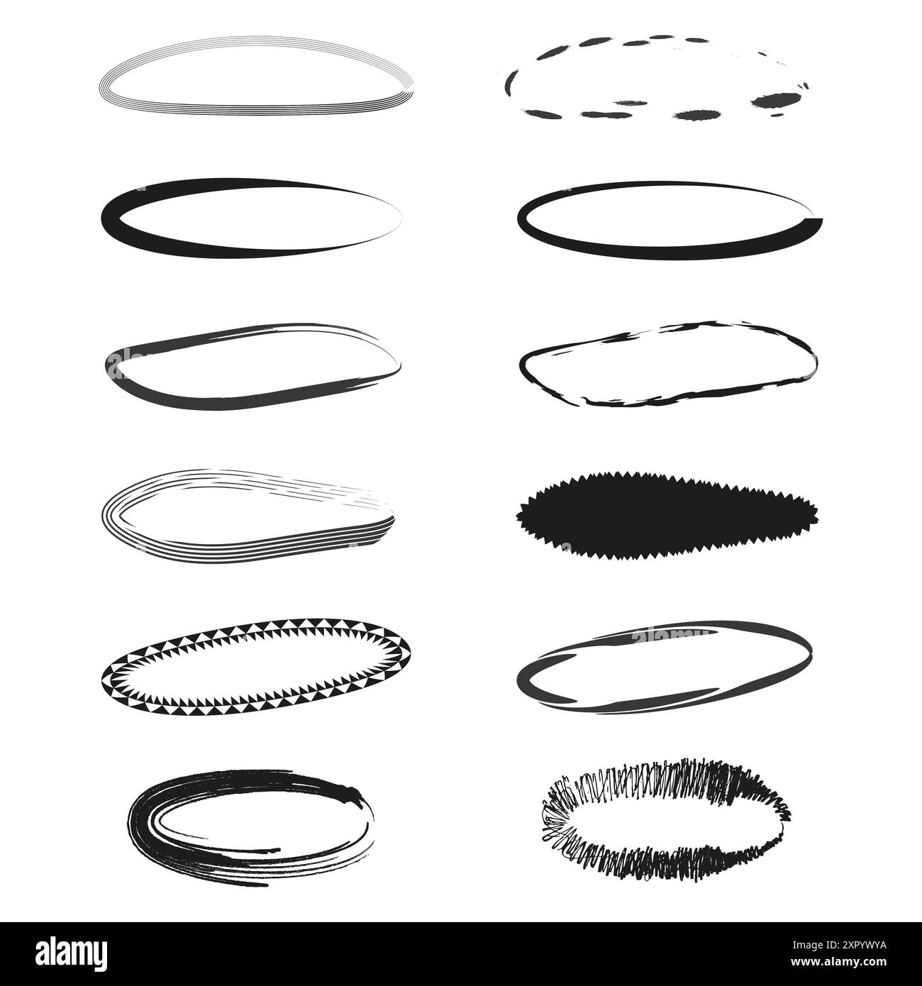 Oval shapes set. Hand drawn style. Black and white. Vector elements ...