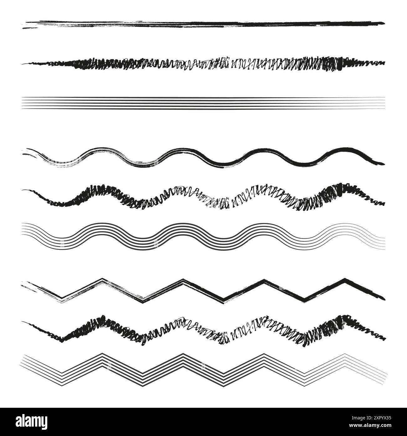 Wavy line set. Hand-drawn vector lines. Abstract zigzag patterns. Black ... Wavy line set. Hand-drawn vector lines. Abstract zigzag patterns. Black ...