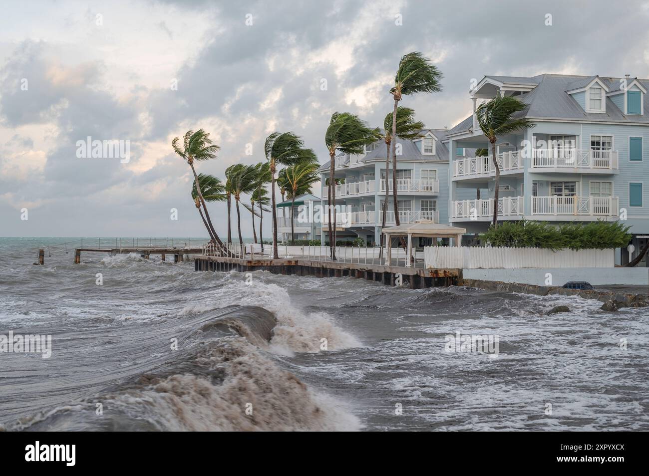 An angry ocean, lashing the shore of Key West, Florida, as it is ...