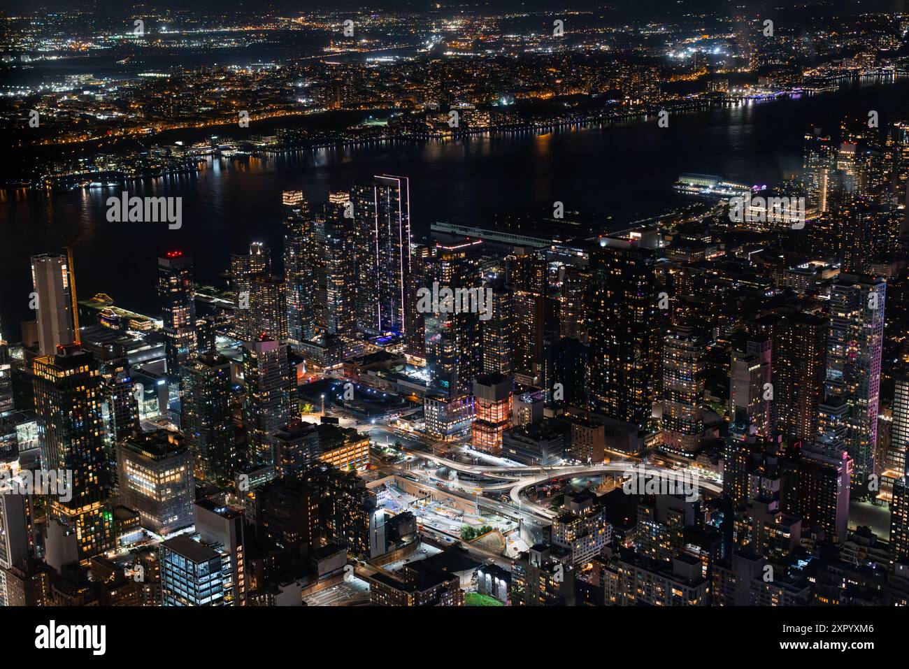 Aerial View of Manhattan Architecture at Night. Night Photo of ...