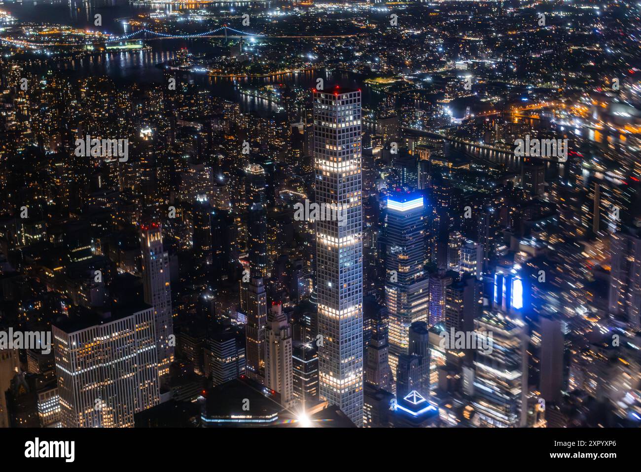 Helicopter Tour of New York City Architecture at Night. Fly-By Over ...