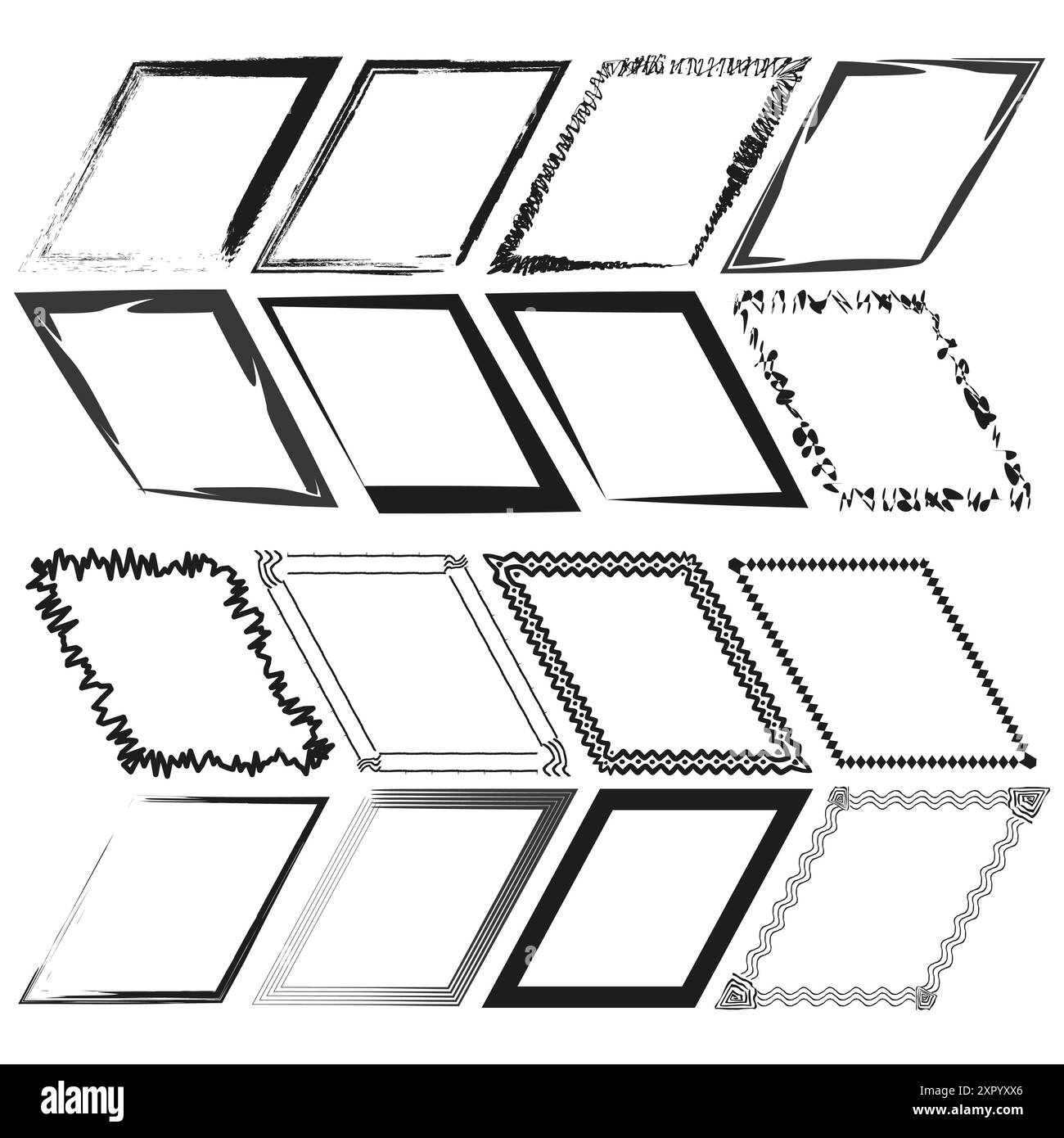 Hand drawn frame set. Rectangular borders vector. Black and white design. Various frame styles ...