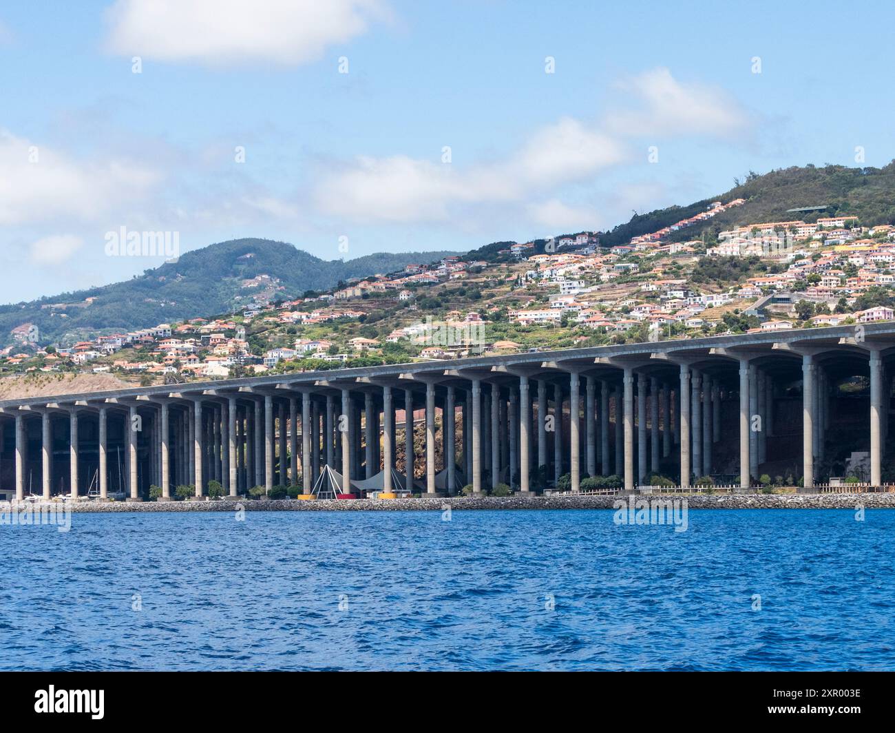 View of runway 23, supported on pillars at Madeira Airport, Santa Cruz ...