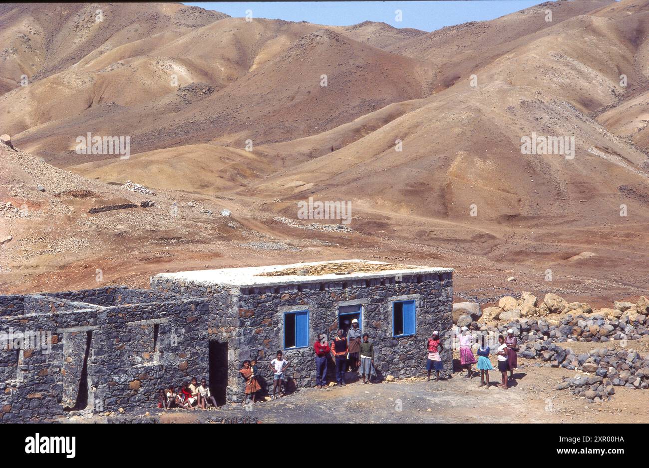 Cape Verde, Santiago Island, houses on one of the dry hills of the ...