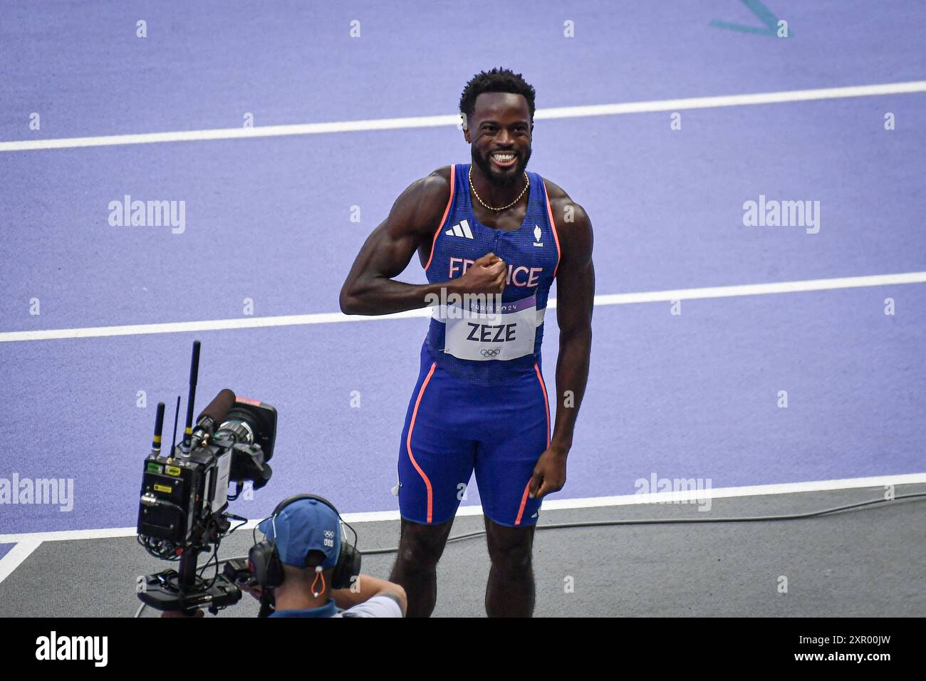 Paris, France. 08th Aug, 2024. Meba Mickael Zeze reacts after the Men's ...