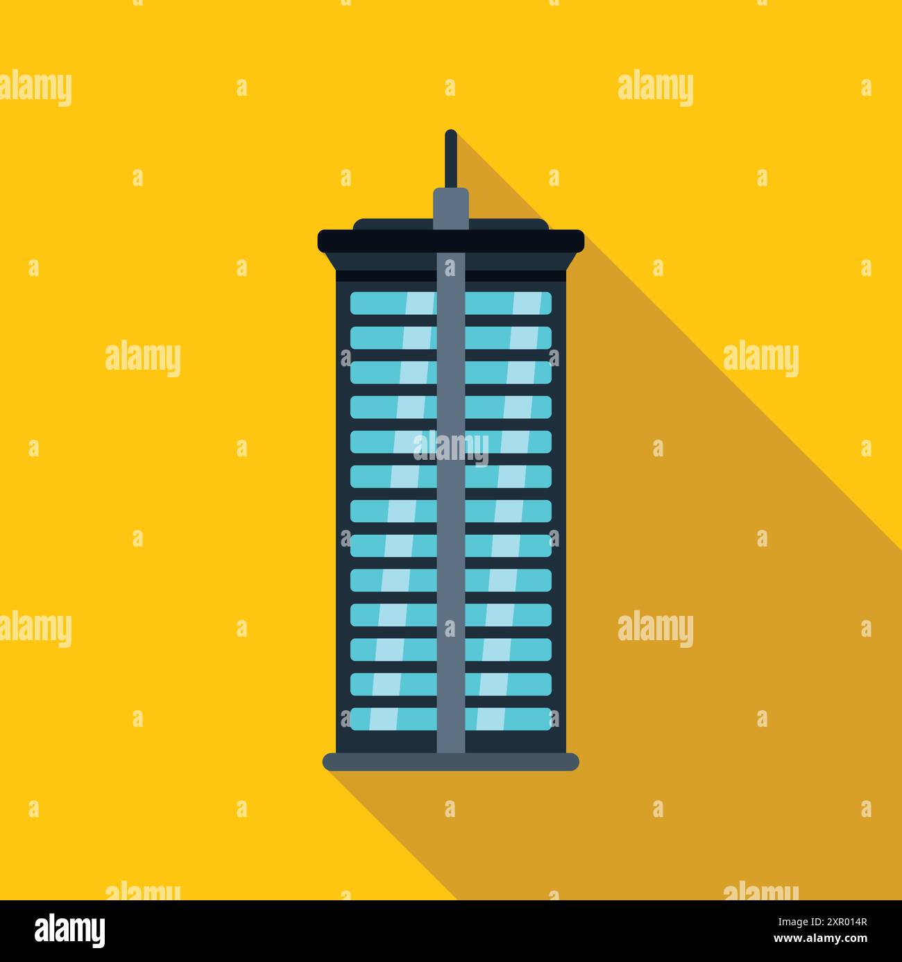 Single skyscraper is standing tall with many windows against a bright ...