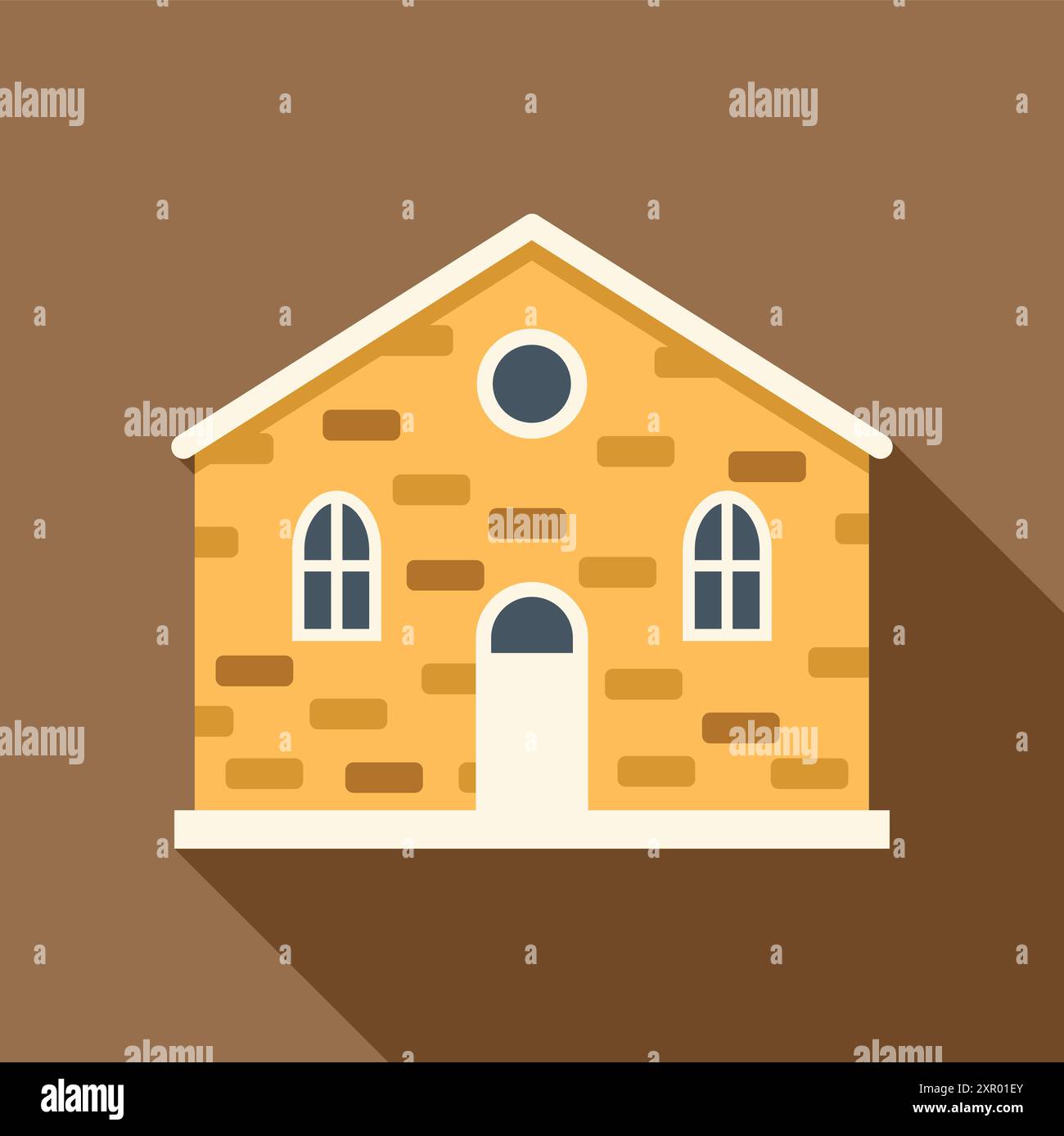 Simple flat design illustration of a small brick house facade with ...