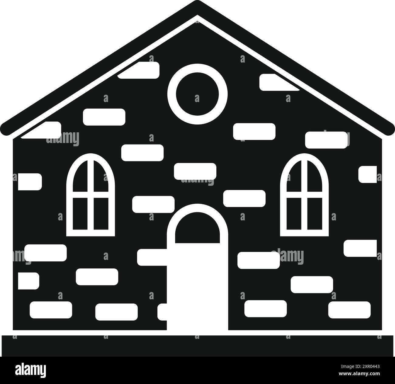 Simple small brick house facade icon, representing home ownership, real ...