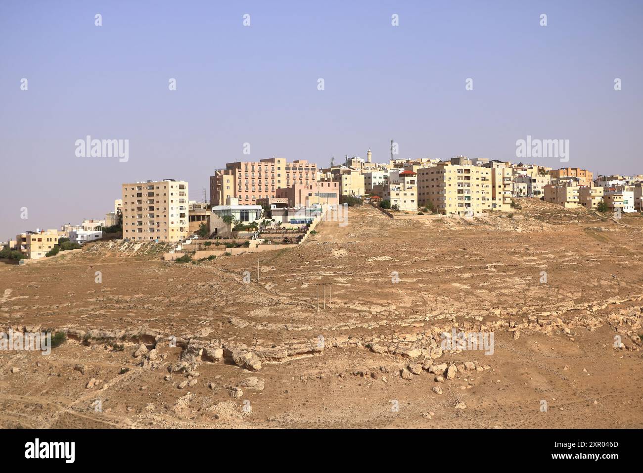 the above view of roads and Al-Karak city from castle. Al-Karak (Karak ...