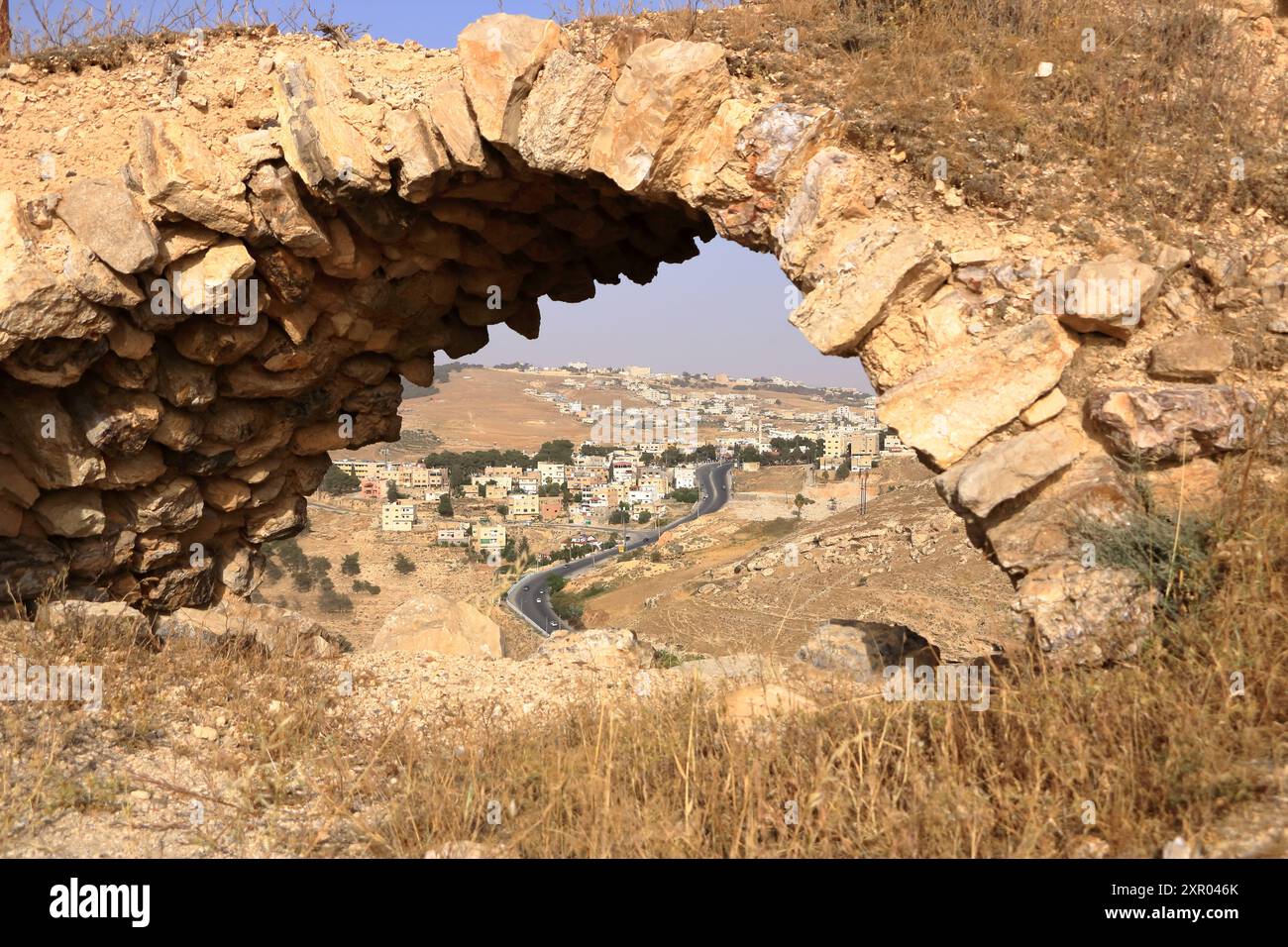 the above view of roads and Al-Karak city from castle. Al-Karak (Karak ...