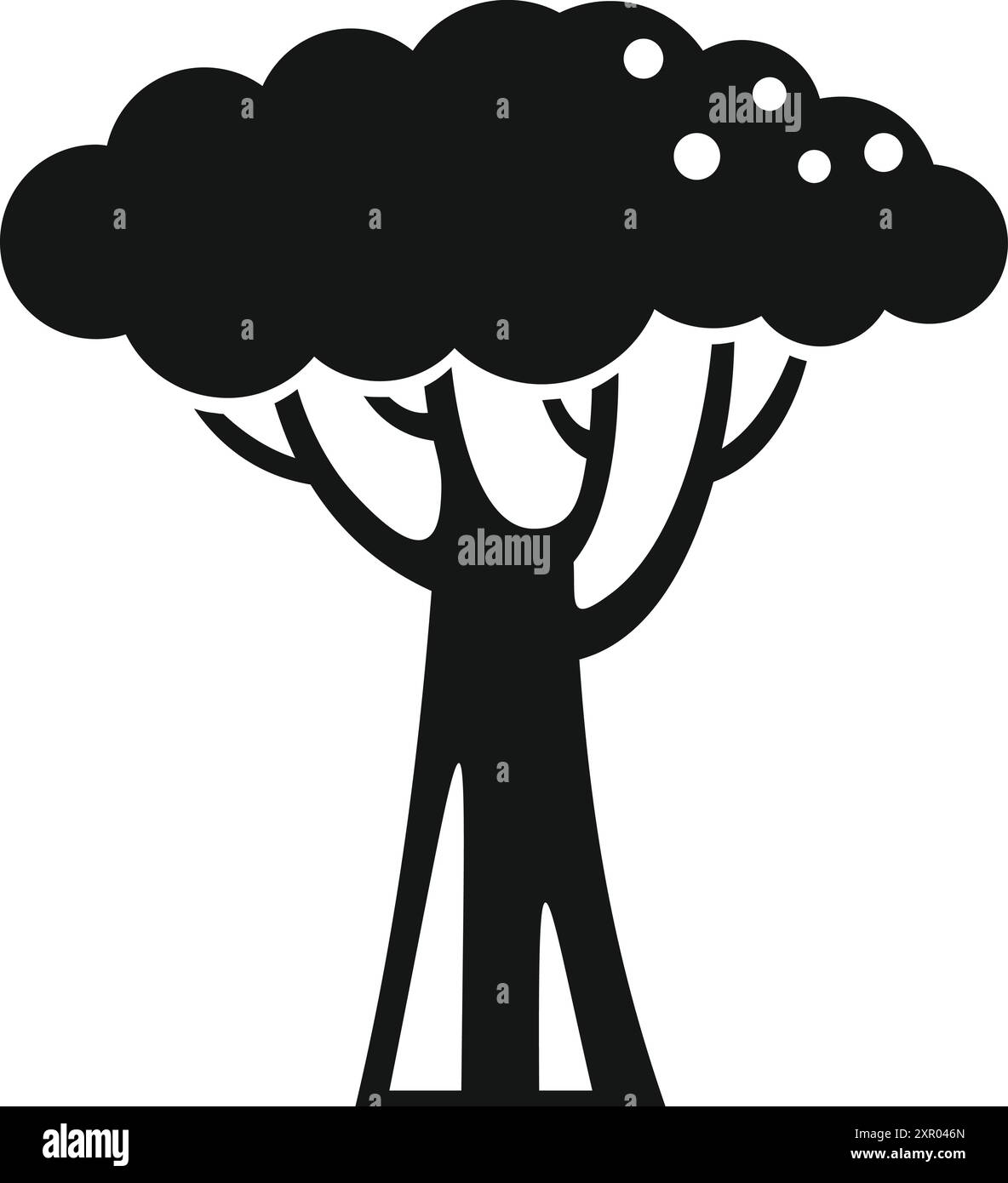 Black spreading tree with round crown growing in simple style for logo ...