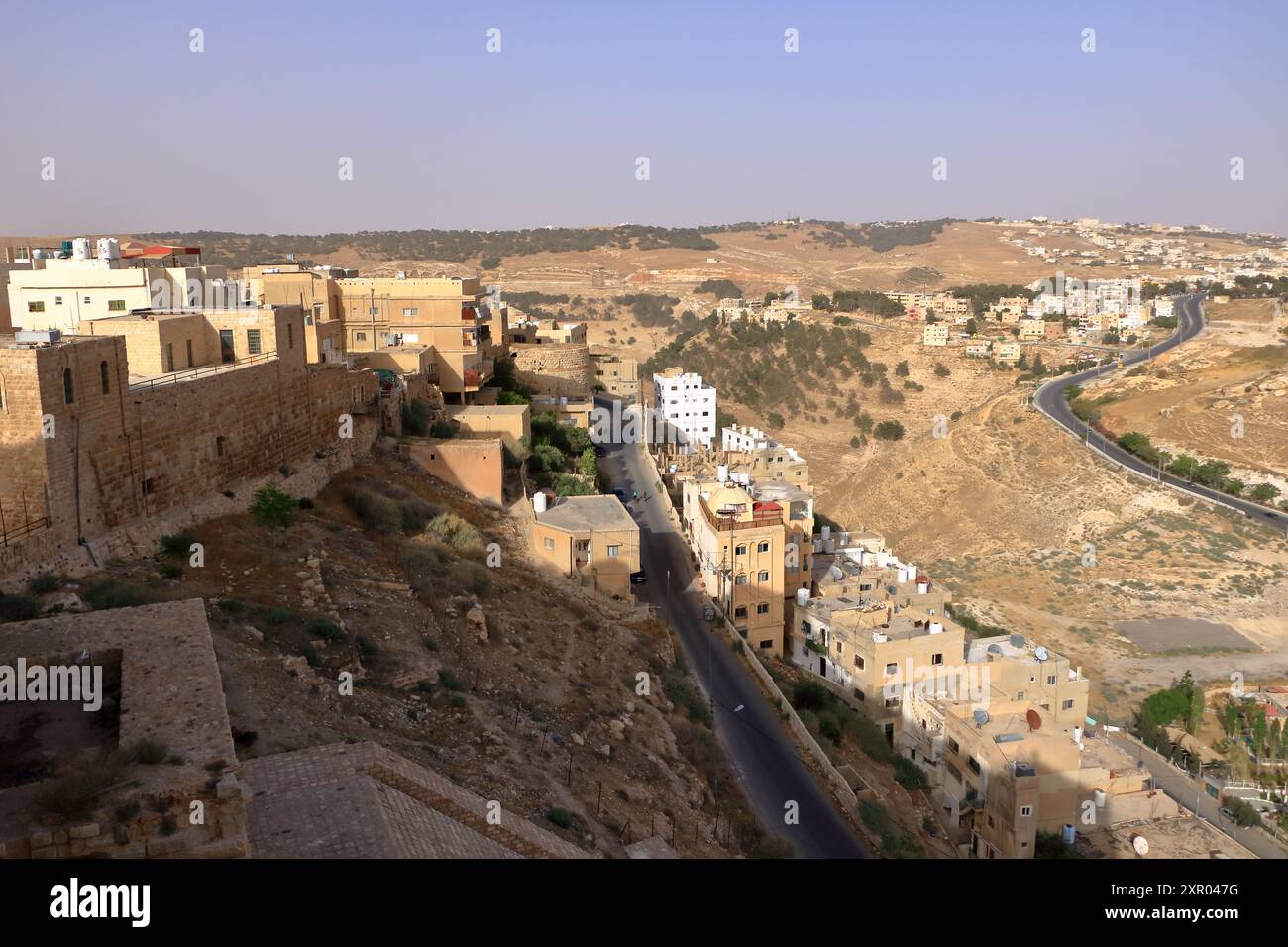 the above view of roads and Al-Karak city from castle. Al-Karak (Karak ...