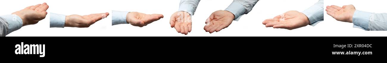 Open hand palm gesture different views isolated on white studio ...