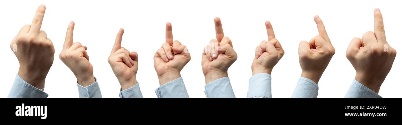 Hand with middle finger up different view isolated on white studio ...