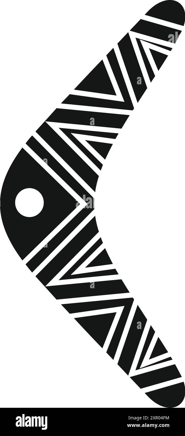 Black and white illustration of a boomerang decorated with traditional ...