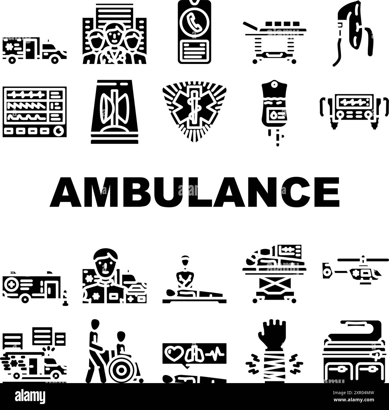 ambulance doctor hospital health icons set vector Stock Vector Image ...