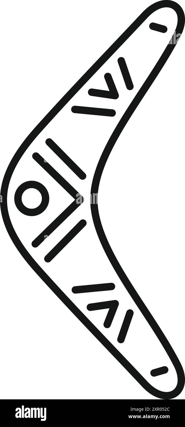 Simple black line drawing of an australian traditional boomerang with ...
