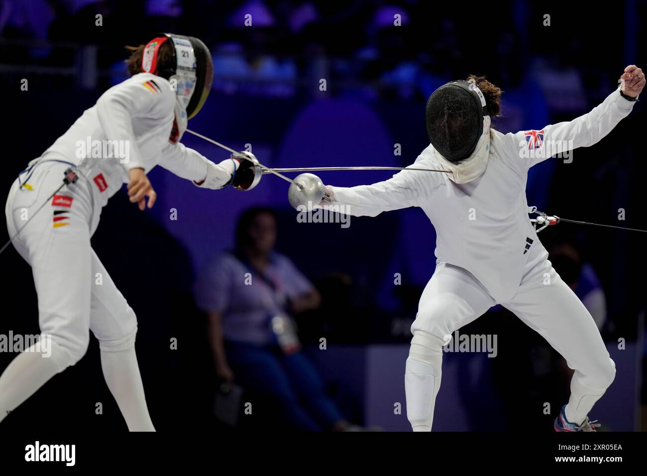 Britain's Kate French, right, and Germany's Rebecca Langrehr compete in ...
