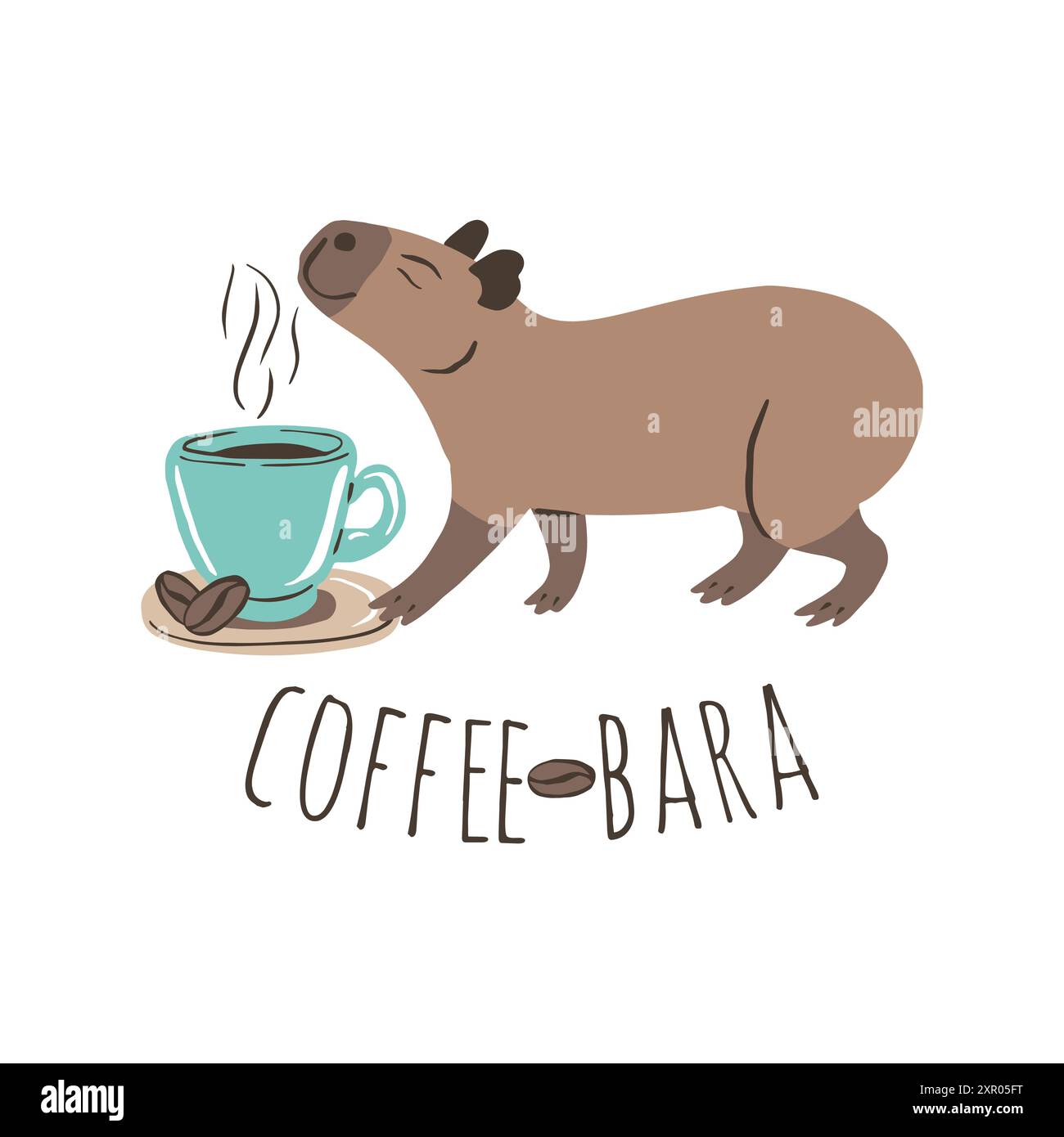 Funny Capybara with cup of cappuccino coffee and coffee beans ...