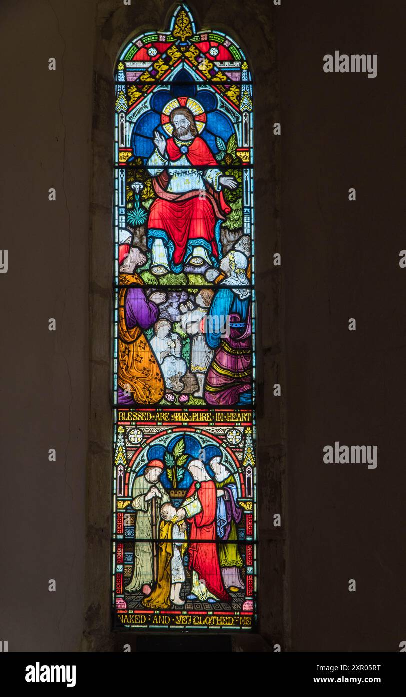 Stained glass depicting Christ displaying the Hand of God, St ...