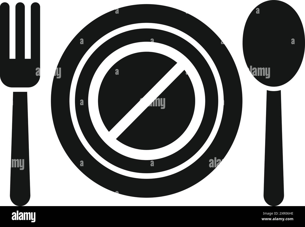 Simple black icon of an empty plate, a fork and a spoon with a ...