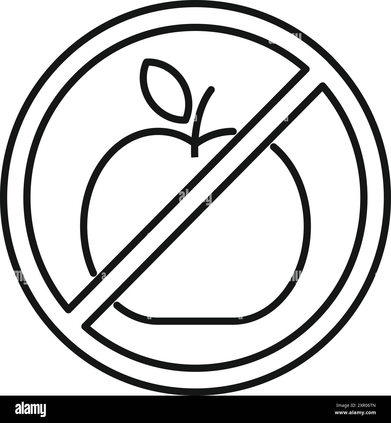 Simple black and white icon of an apple with a diagonal line through it ...