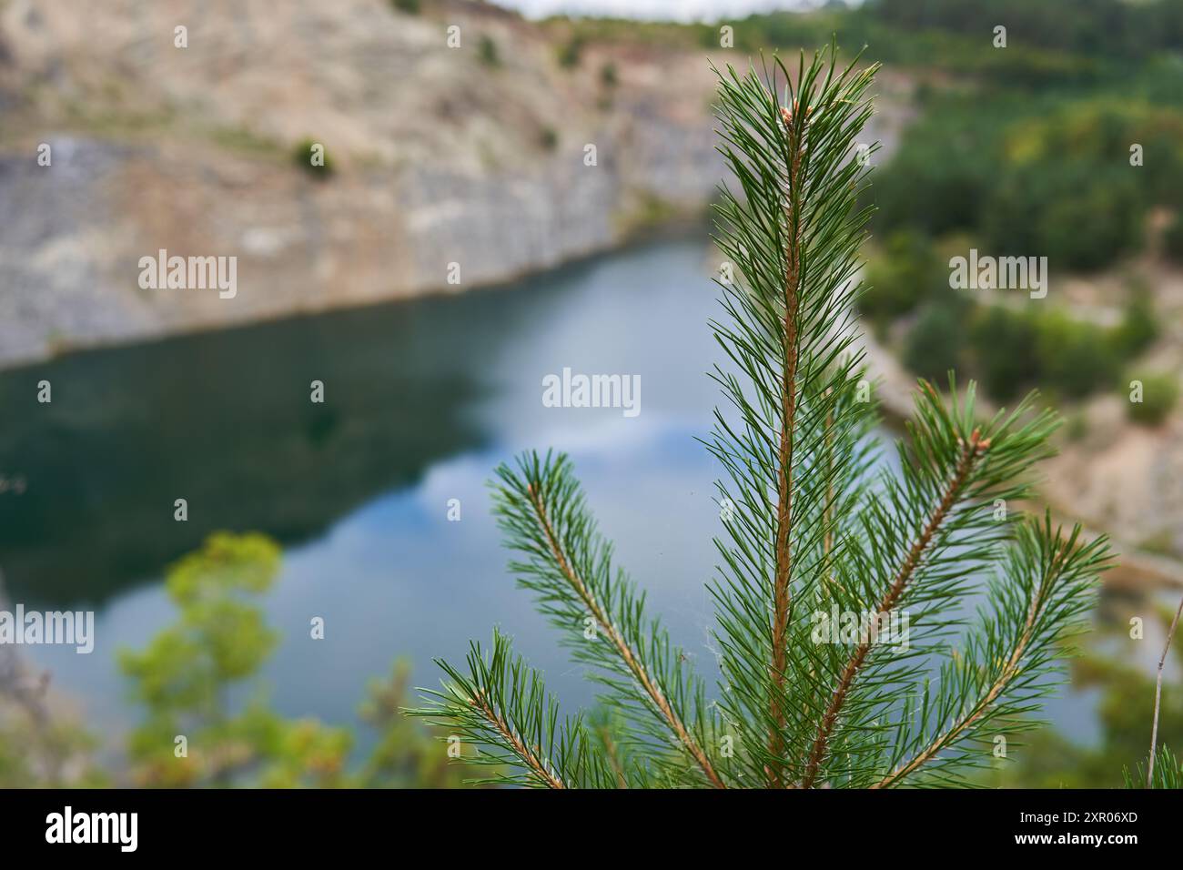Azure lake formed in the place of an abandoned basalt and sandstone ...